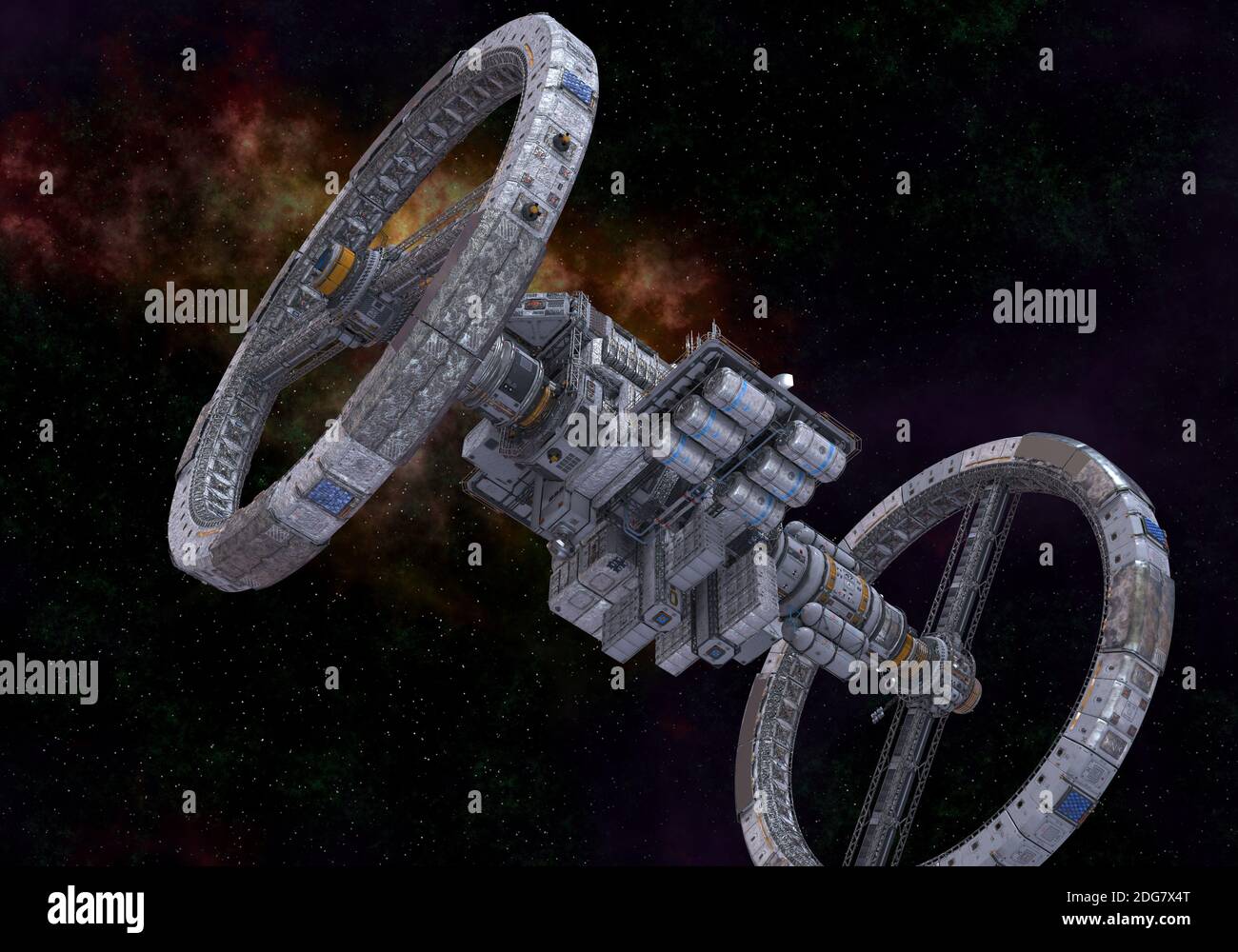 3D illustration future space station in deep space Stock Photo - Alamy