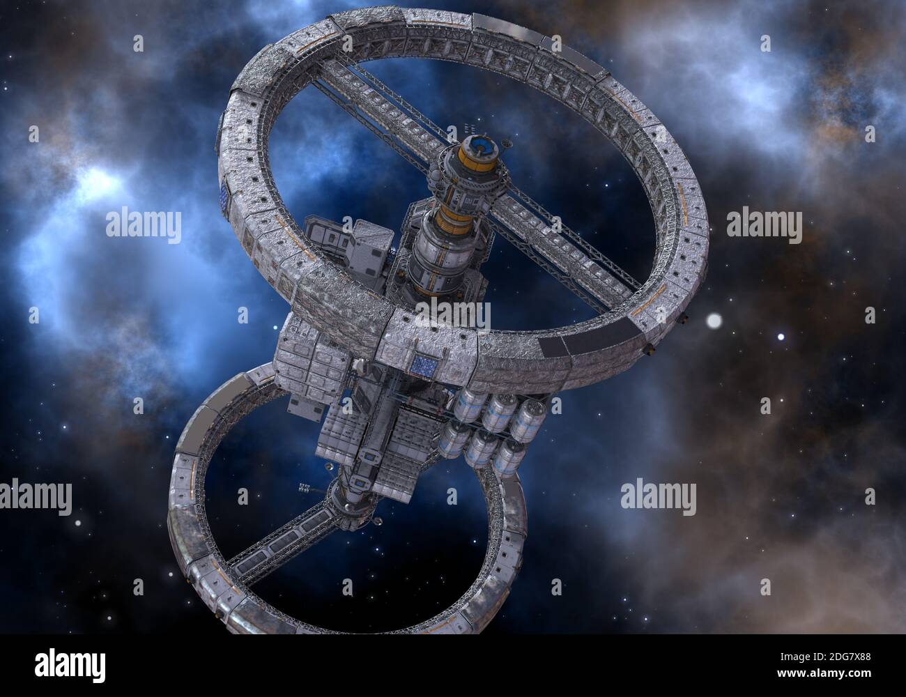 3D illustration future space station in deep space Stock Photo - Alamy