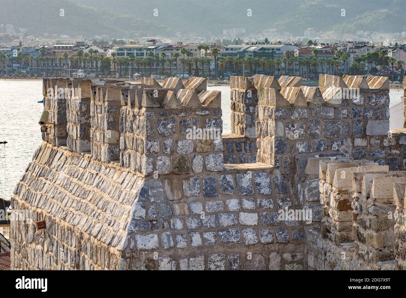 part of the medieval Fort in Marmaris Turkey. the walls and towers are ...