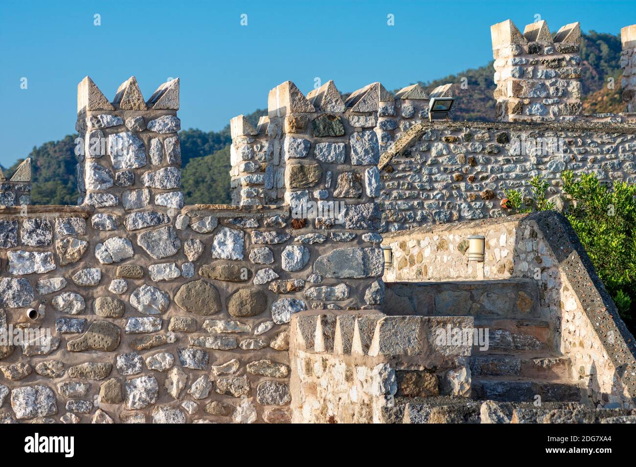 part of the medieval Fort in Marmaris Turkey. the walls and towers are ...