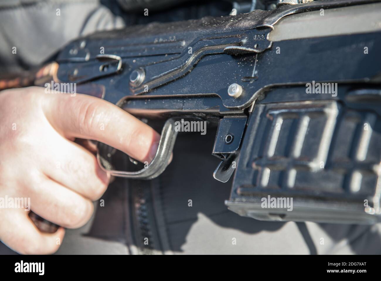 Soldier or sniper holding gun with virtual screen projection and aiming ...