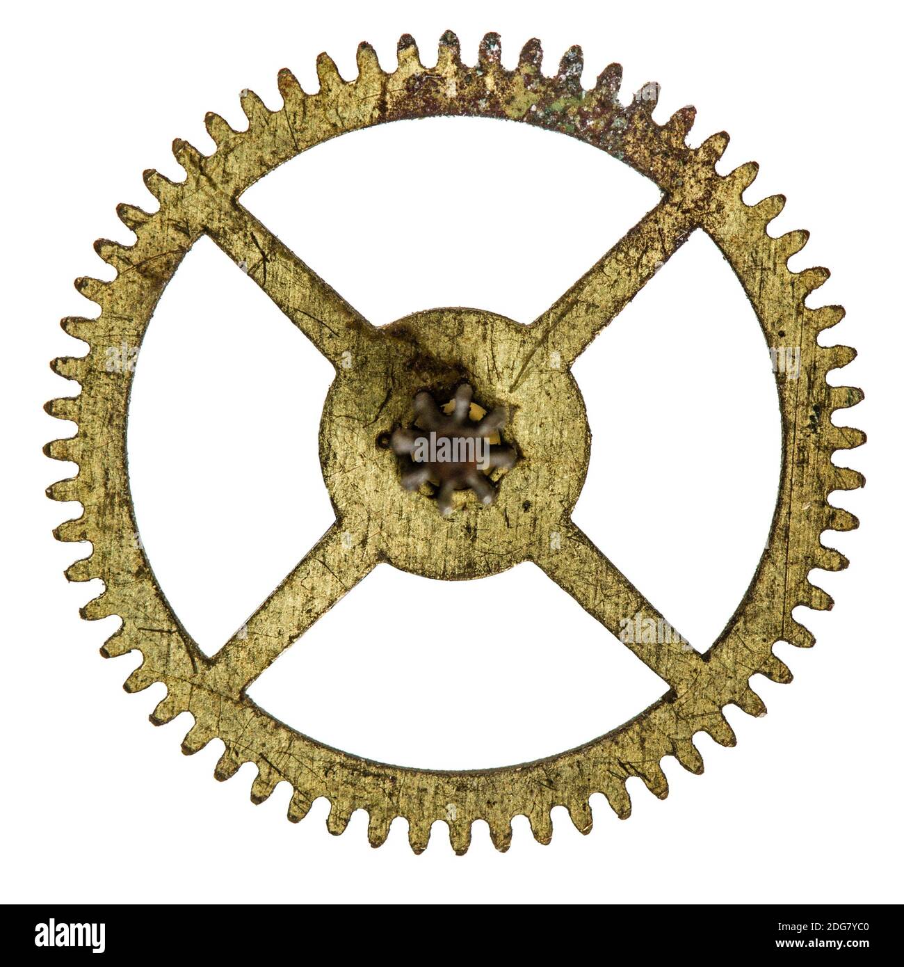 Pinion of old clock mechanism, isolated on white background Stock Photo ...