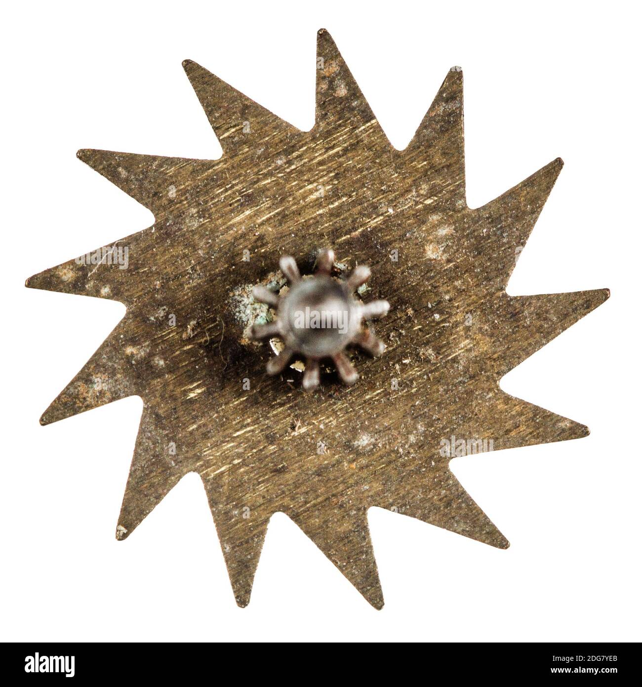 Pinion of old clock mechanism, isolated on white background Stock Photo ...