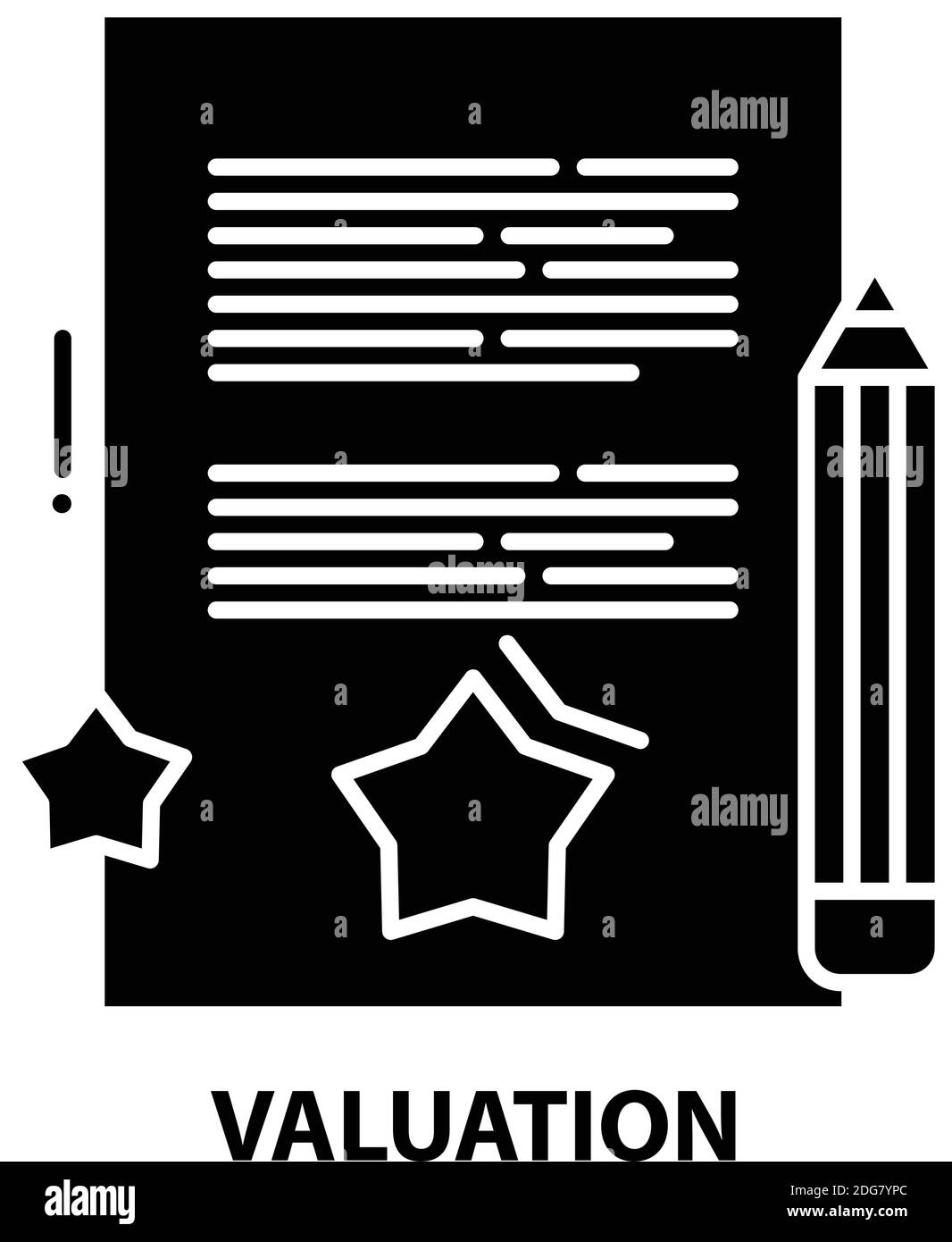 valuation icon, black vector sign with editable strokes, concept ...