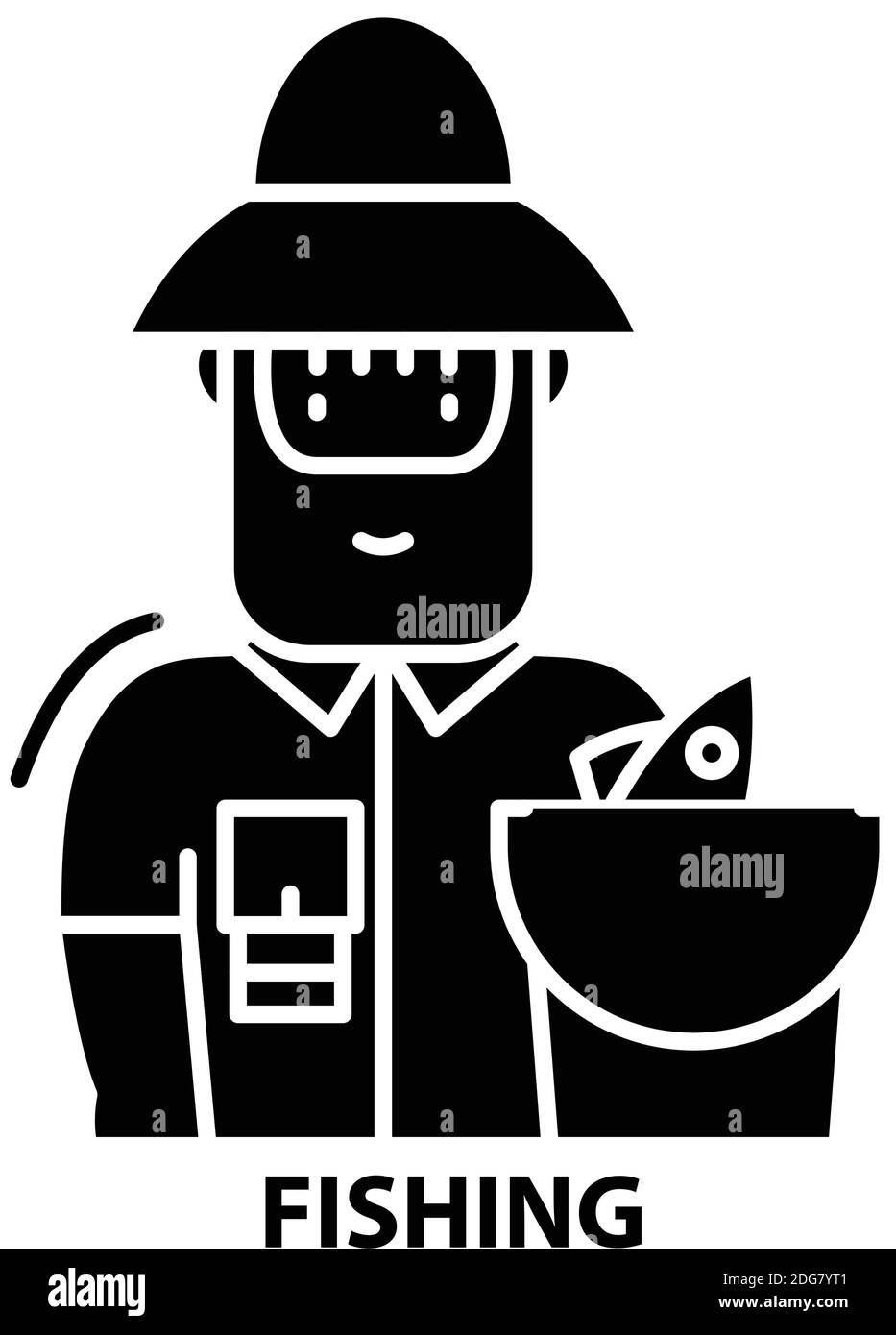 fishing icon, black vector sign with editable strokes, concept ...