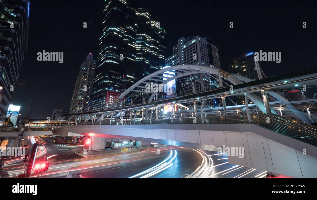 Road and pedestrian overpass in night Bangkok Stock Photo - Alamy