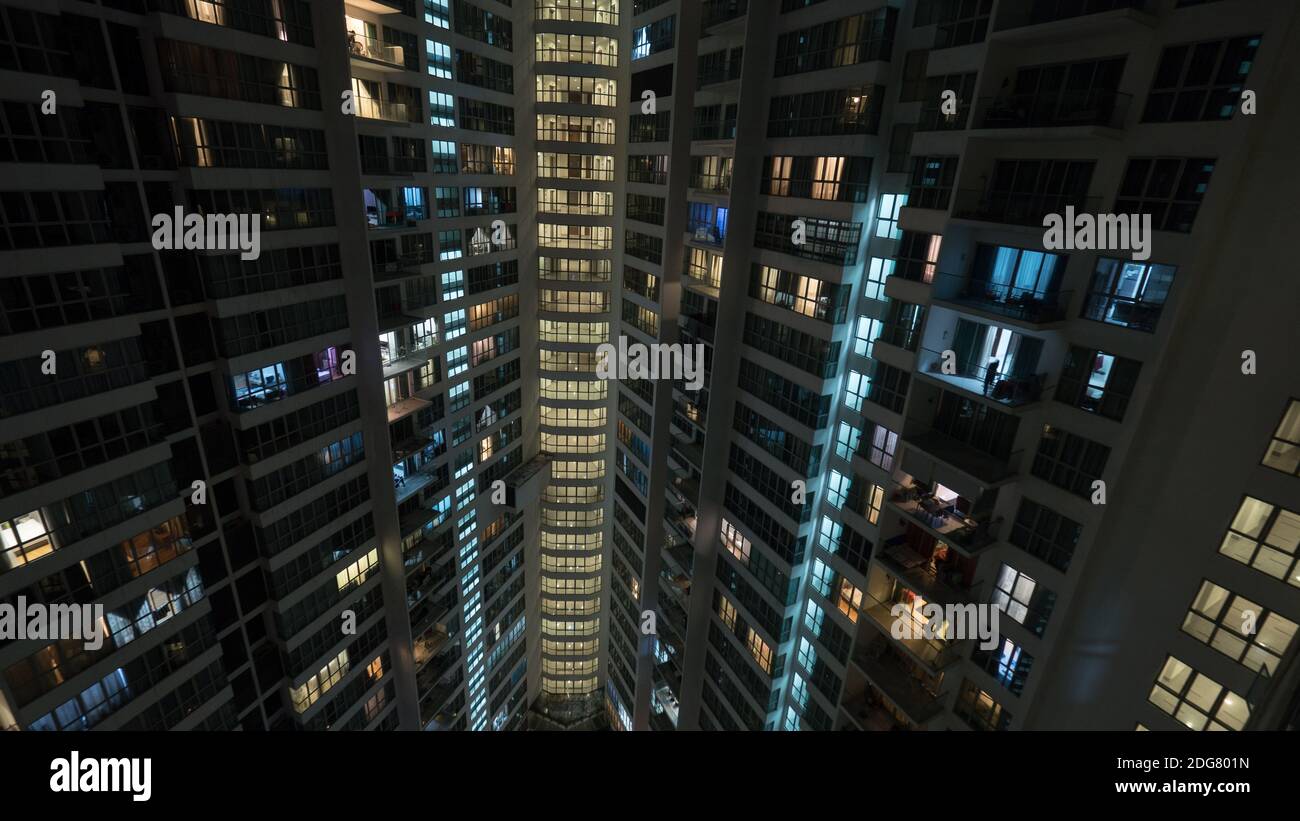 Window lights in multistorey house at night, Kuala Lumpur Stock Photo ...