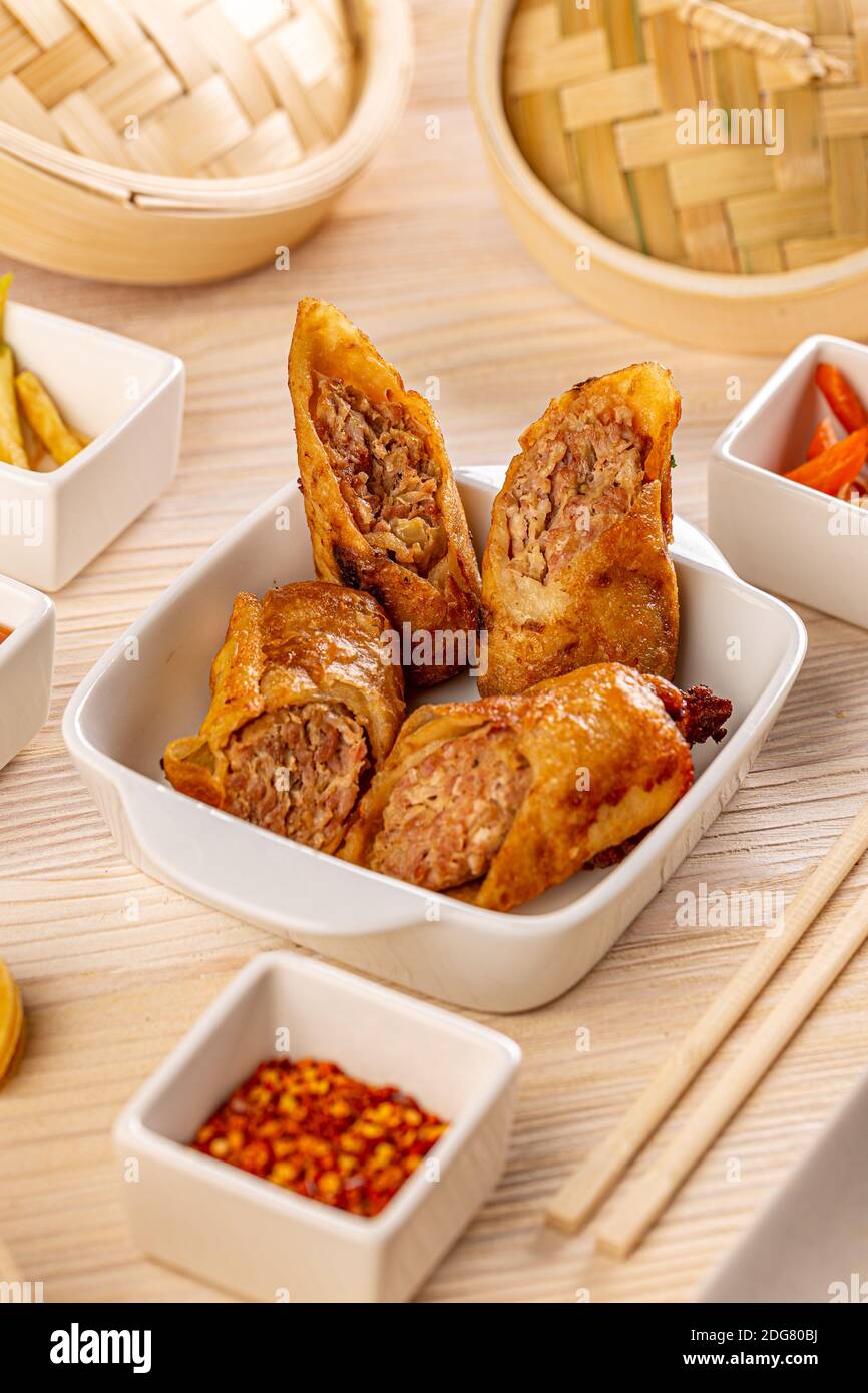 Pork spring rolls Stock Photo - Alamy