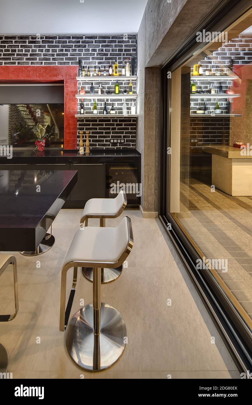 Glowing kitchen in modern style Stock Photo - Alamy