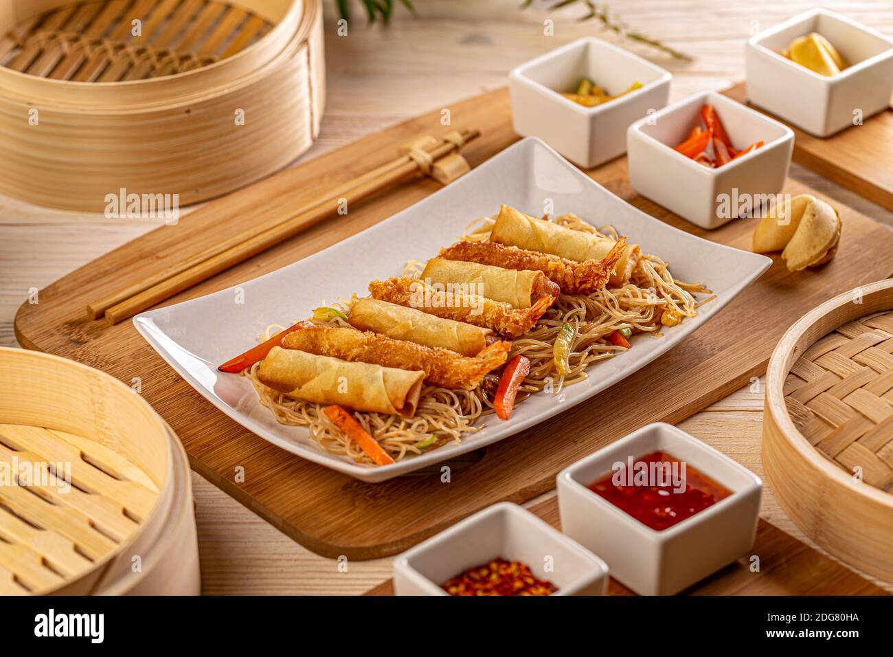 Spring rolls and breaded shrimp Stock Photo - Alamy