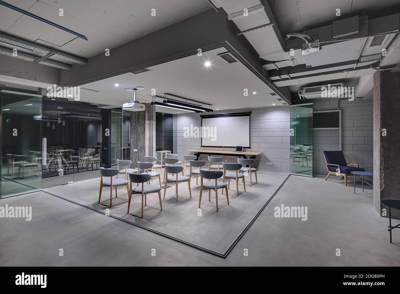 Glowing office in loft style Stock Photo - Alamy