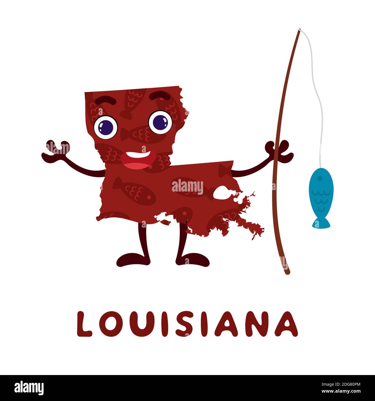 Cute Cartoon Louisiana State Character Clipart Illustrated Map Of
