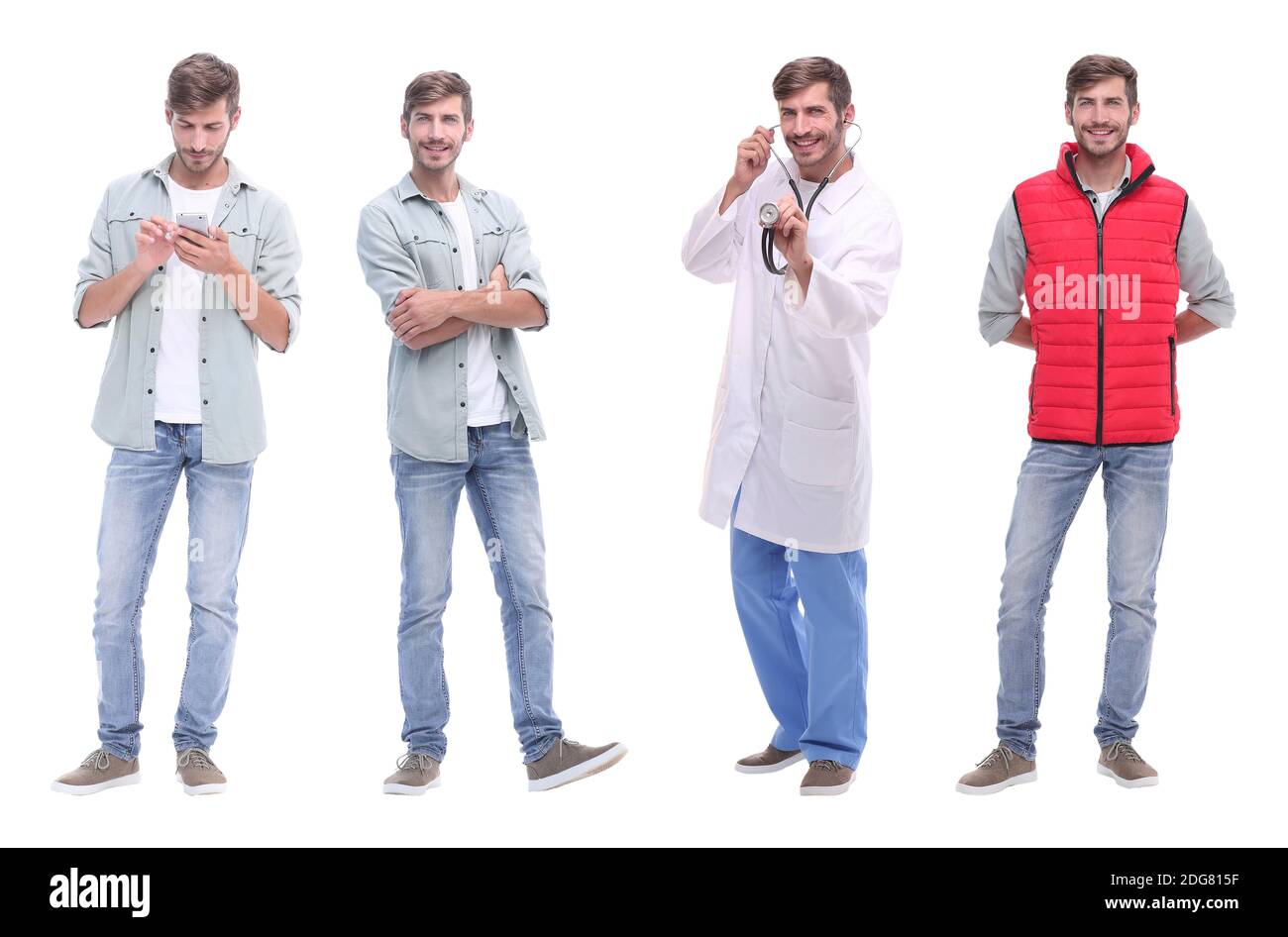 collage doctor and young man isolated on white Stock Photo - Alamy