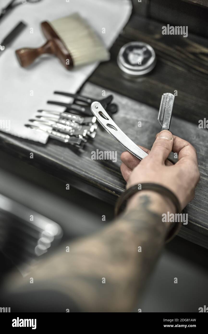 Closeup photo of straight blade Stock Photo - Alamy
