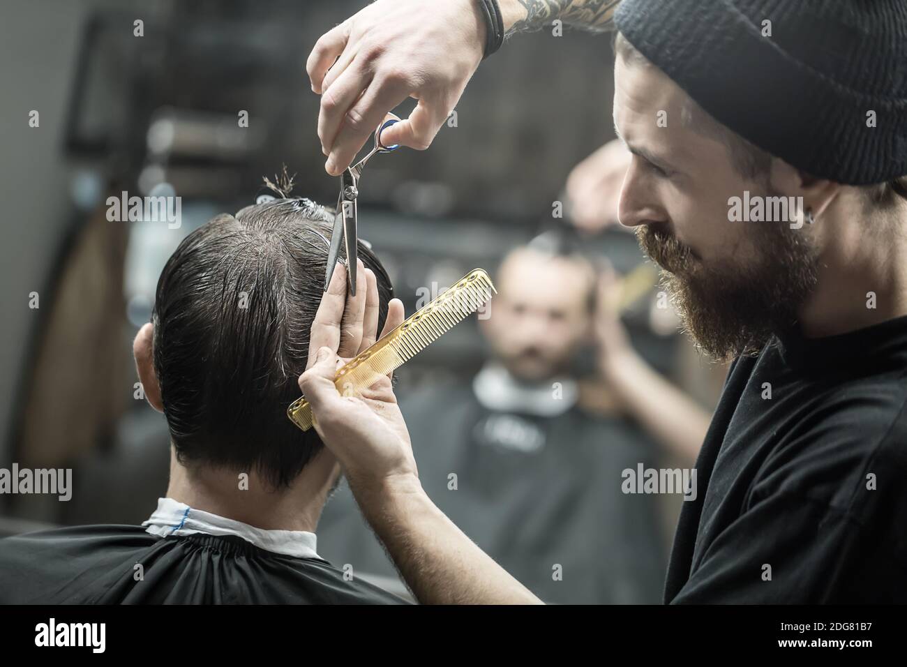 Doing Haircut In Barbershop Stock Photo Alamy