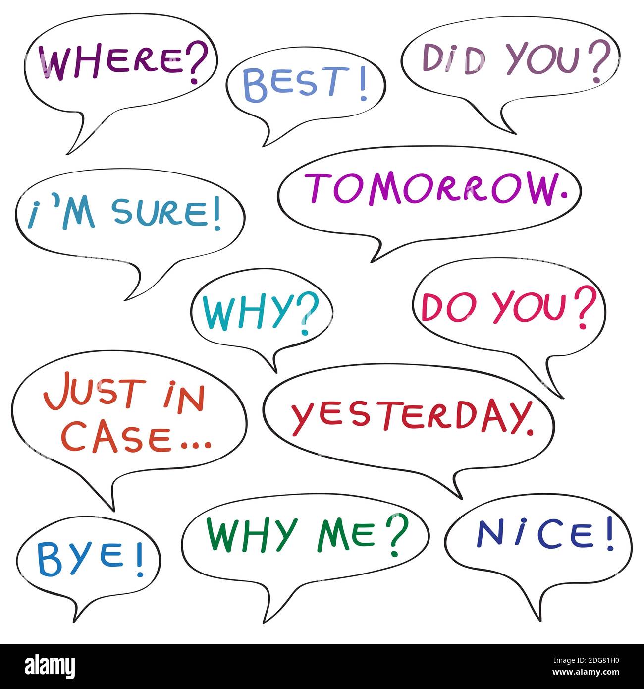Color words speech bubbles Stock Photo - Alamy