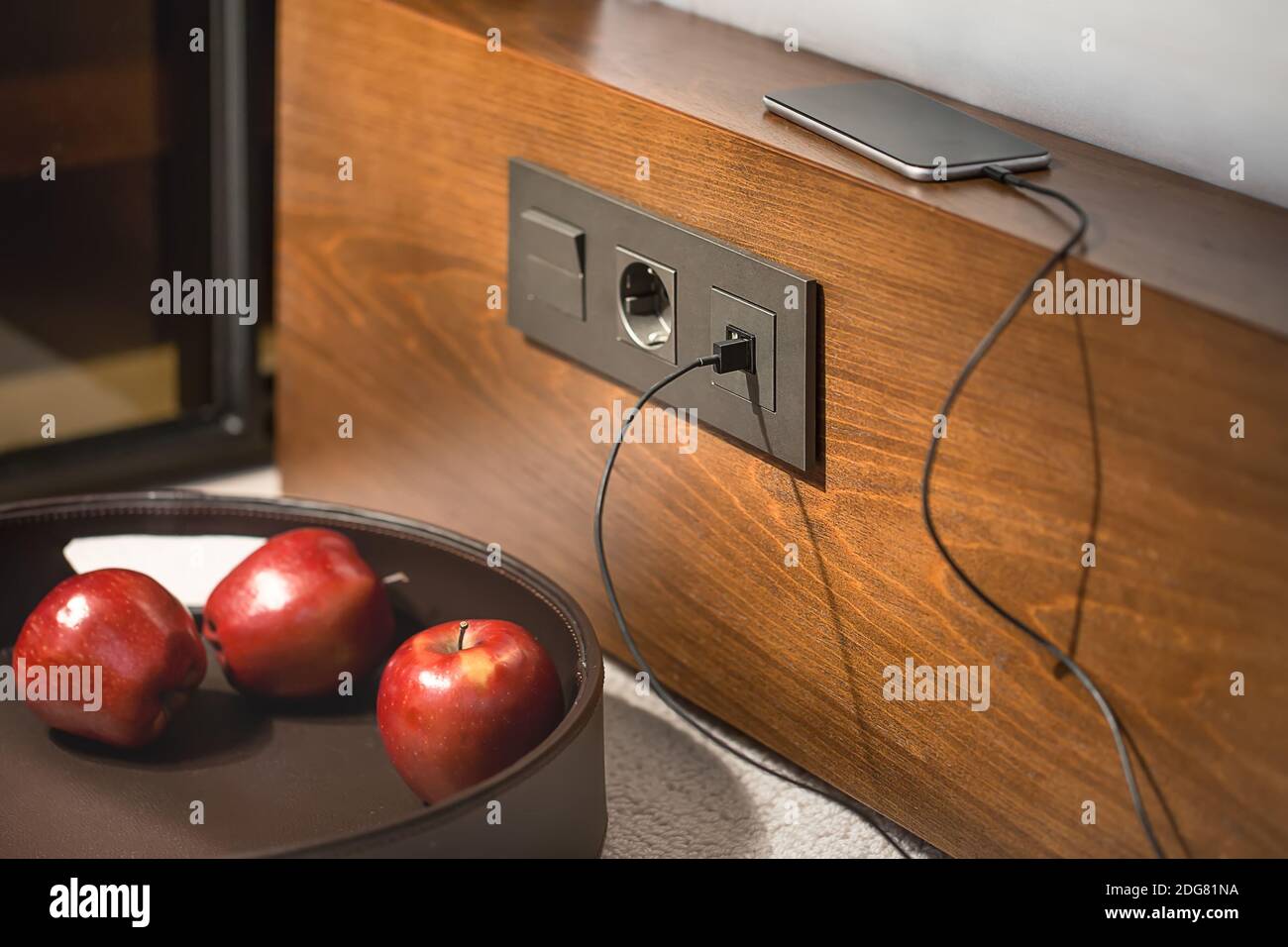 Power socket on wooden rack Stock Photo - Alamy