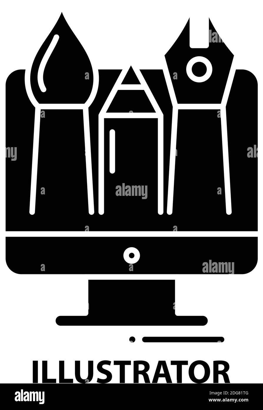 illustrator icon, black vector sign with editable strokes, concept ...