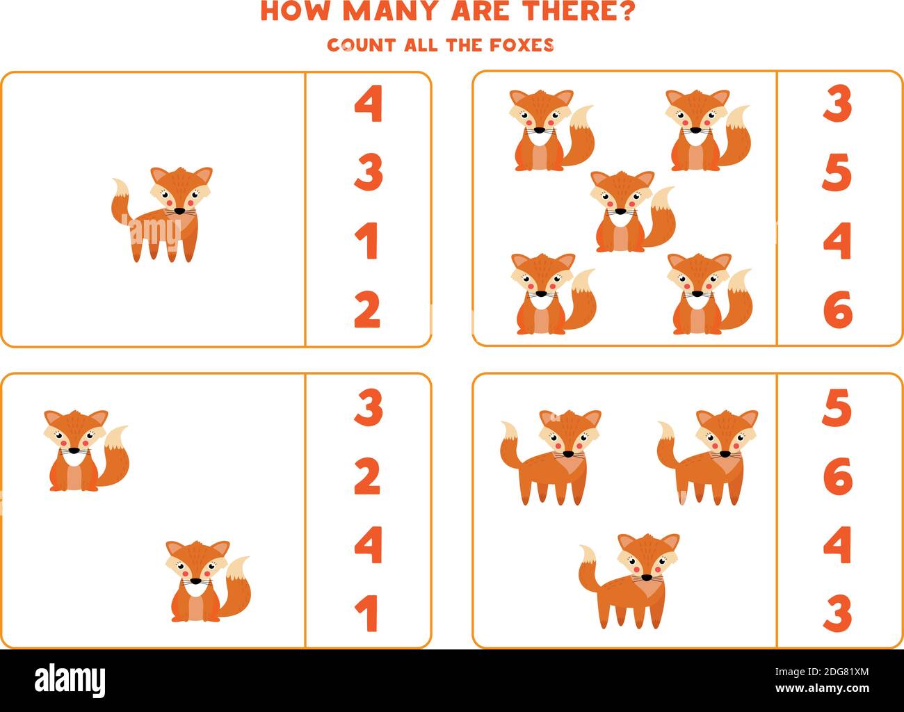 Counting math game with cute cartoon foxes Stock Vector Image & Art - Alamy