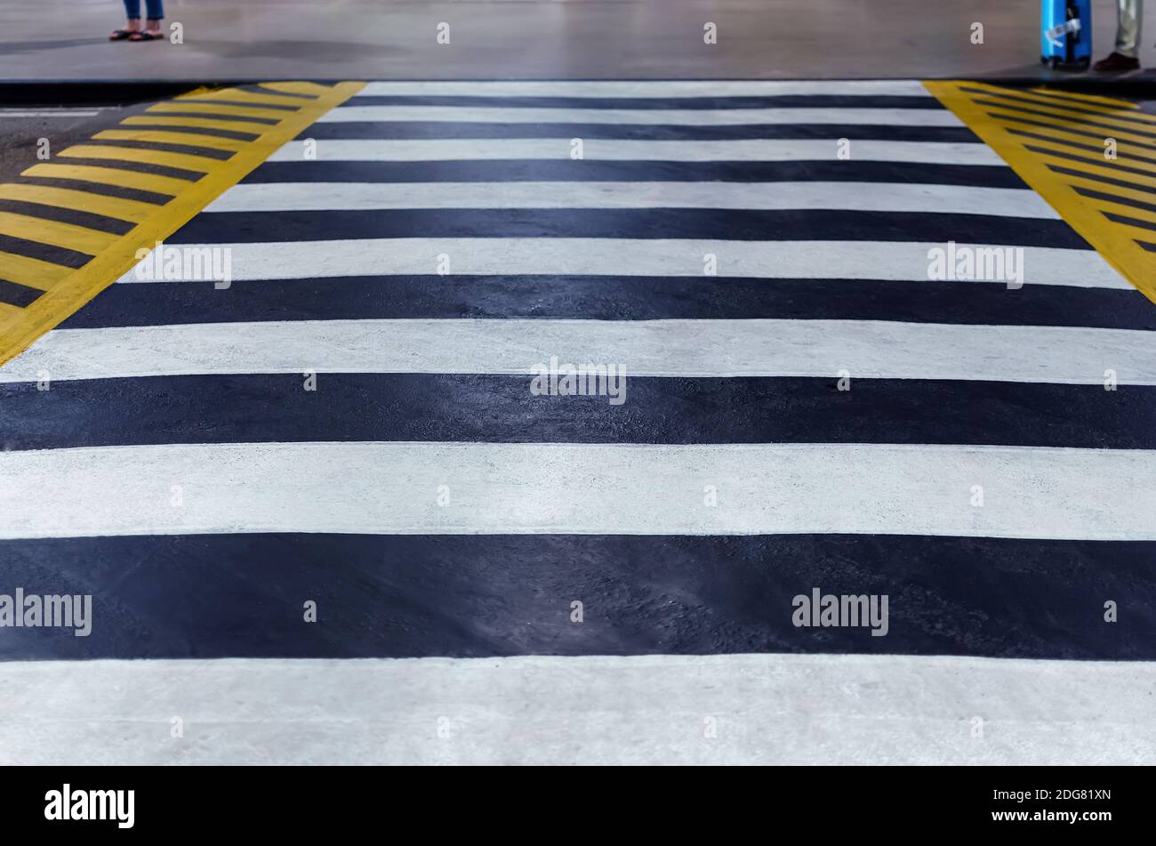 Road zebra crossing with speed bump. Defocused photo with soft focus ...