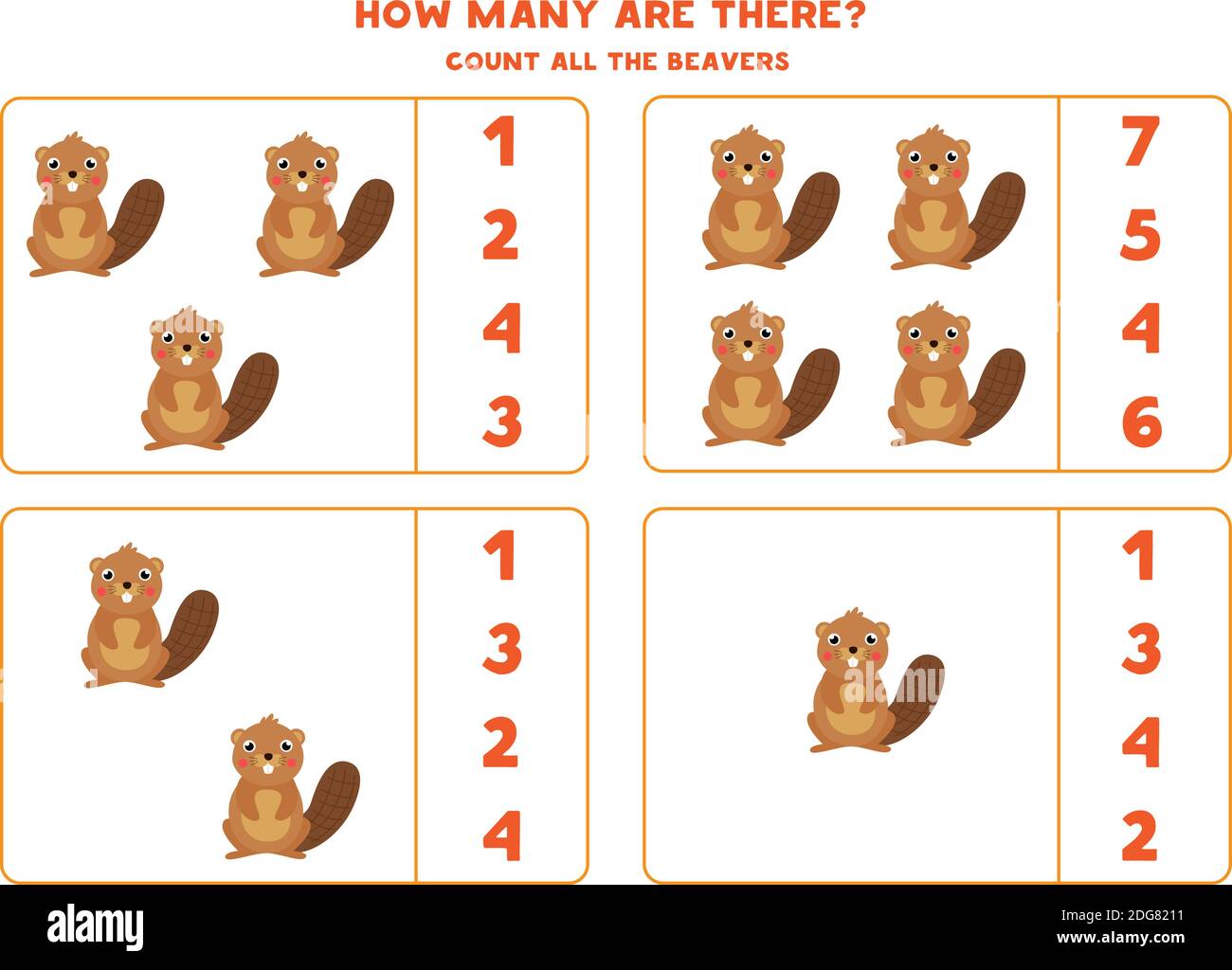 Counting math game with cute cartoon beavers Stock Vector Image & Art ...