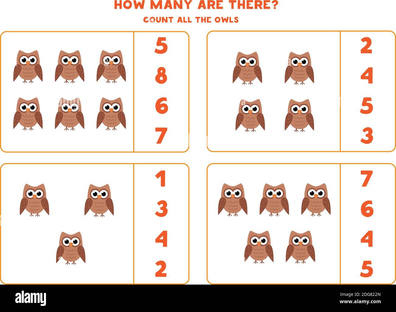 Counting math game with cute cartoon owls Stock Vector Image & Art - Alamy