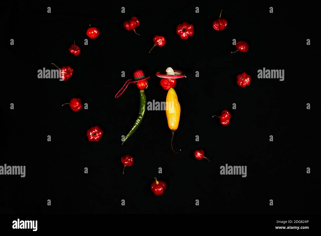 Vegetable chilli, chile face lovers on black backgroung Stock Photo - Alamy