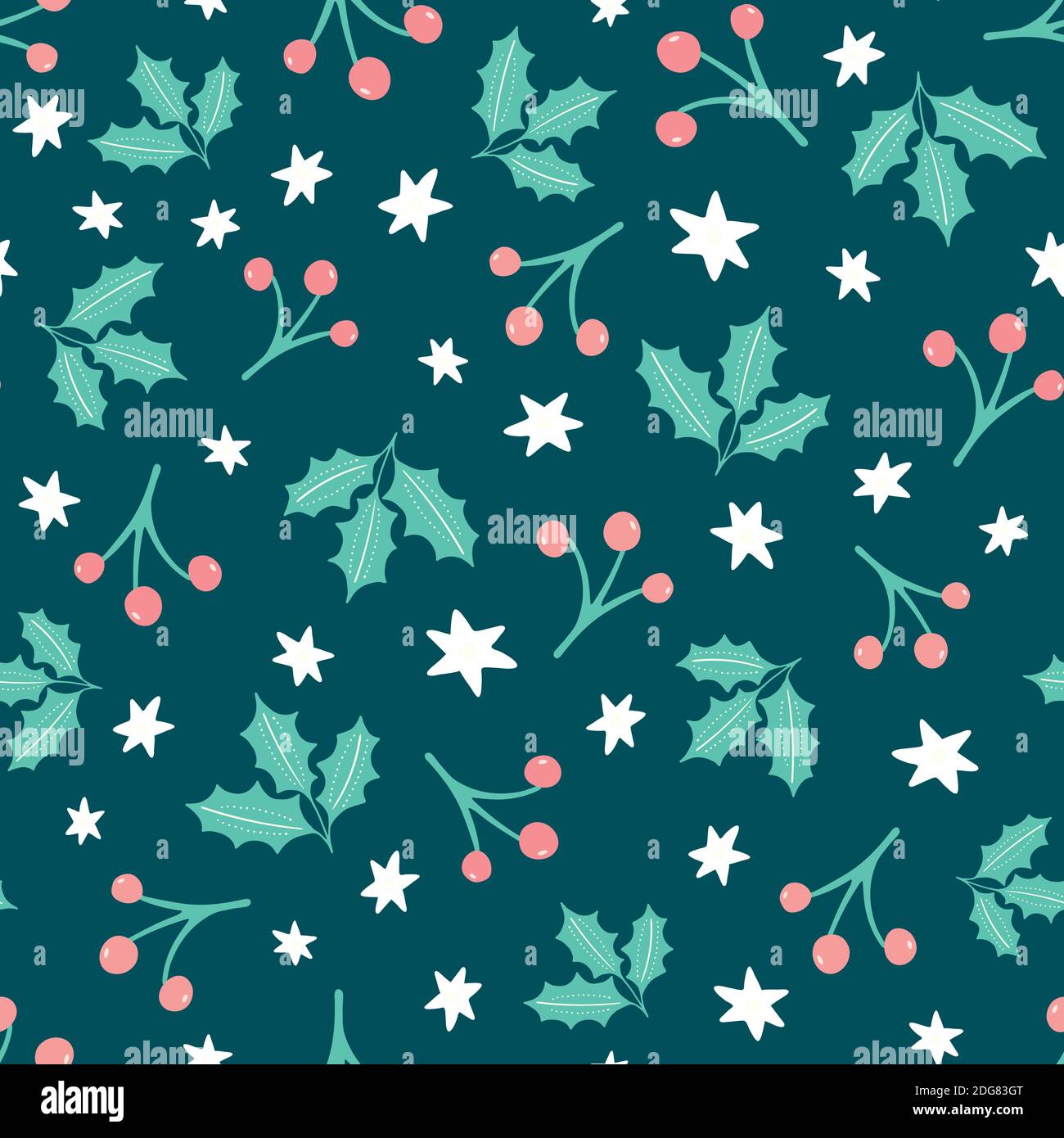 Christmas holly and berry pattern design background. Cute festive ...
