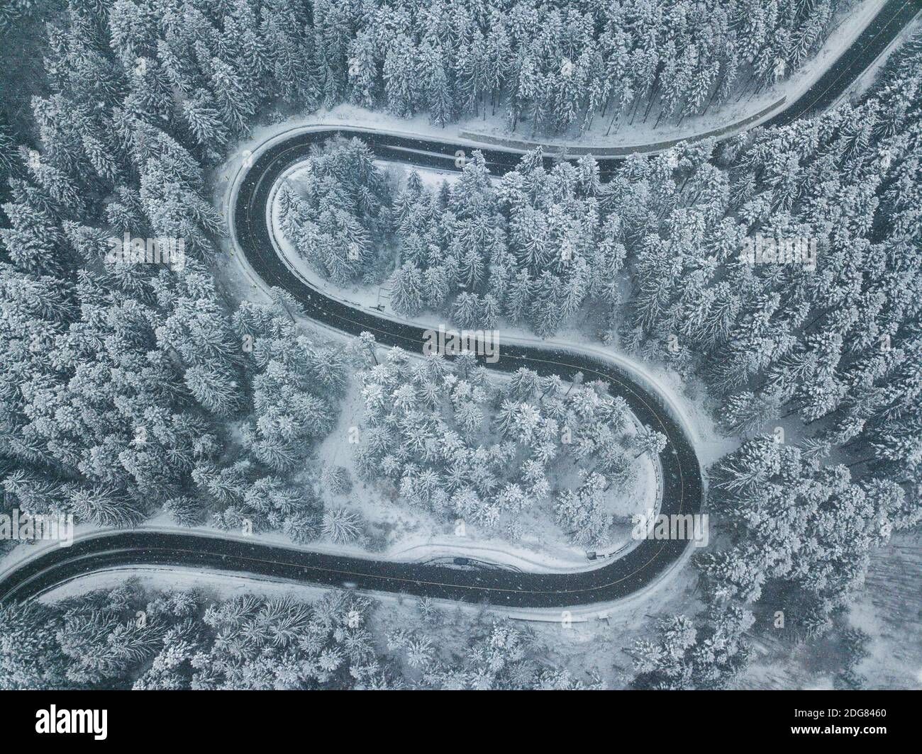 Beautiful winter road seen from above. Aerial photography. Location ...