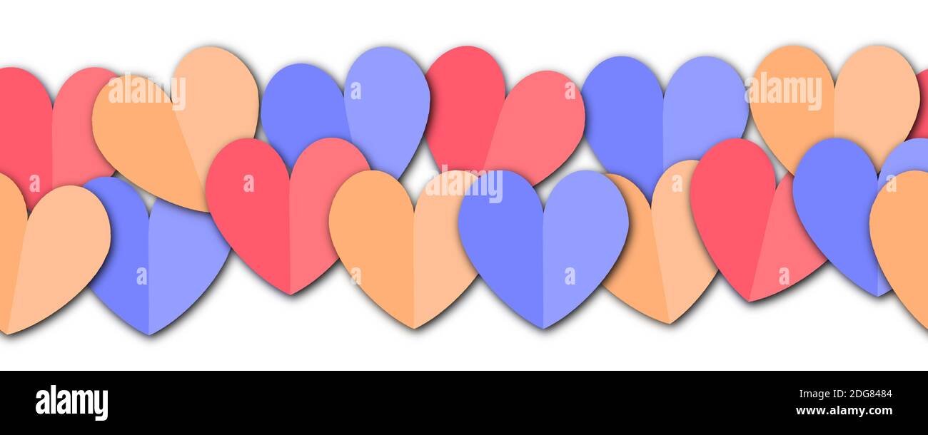 Heart paper cut shapes seamless border. Repeating pattern with ...
