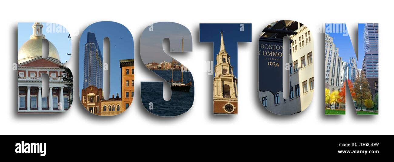 Boston collage on white Stock Photo - Alamy