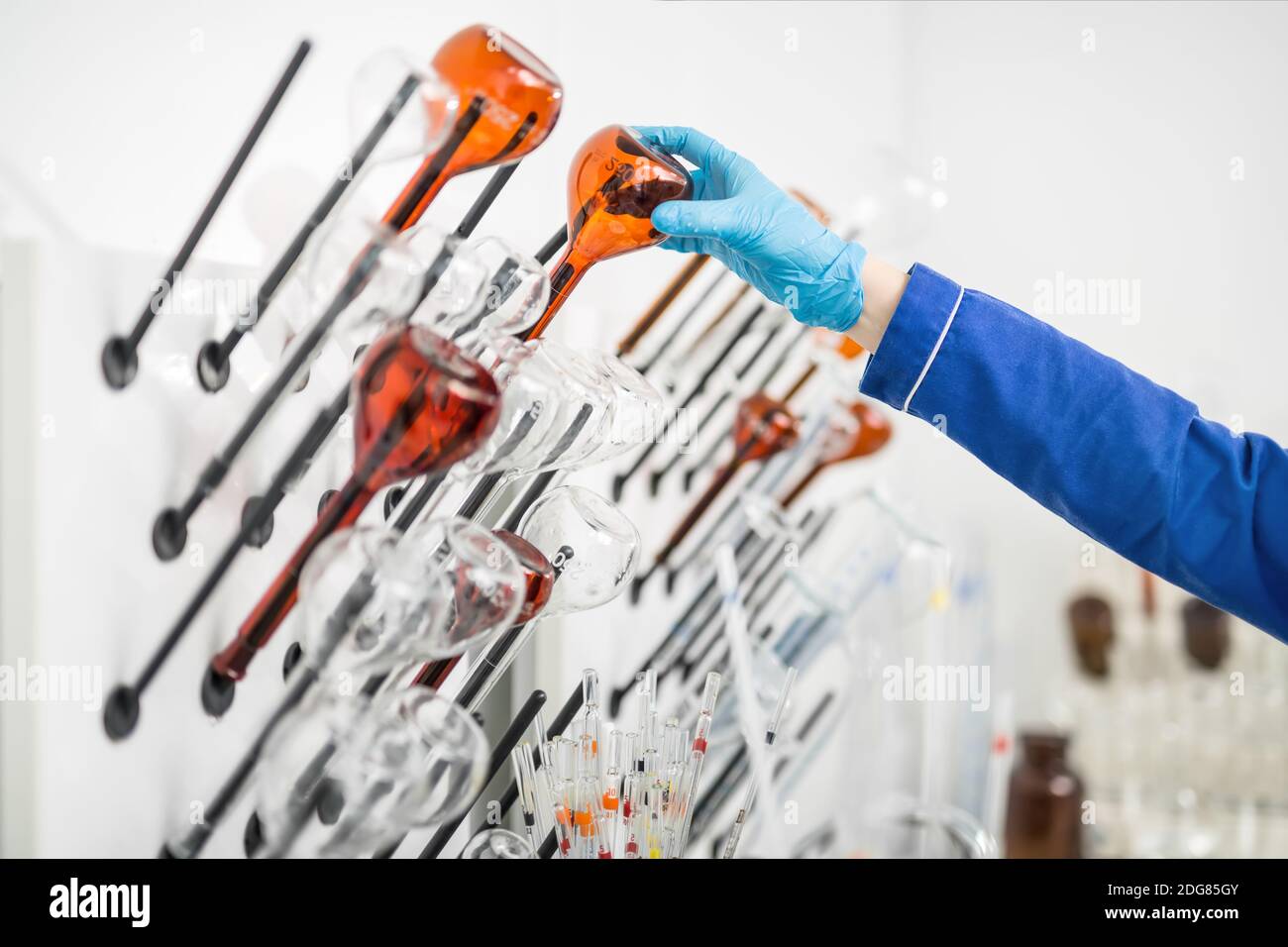 Glass beakers in lab Stock Photo - Alamy