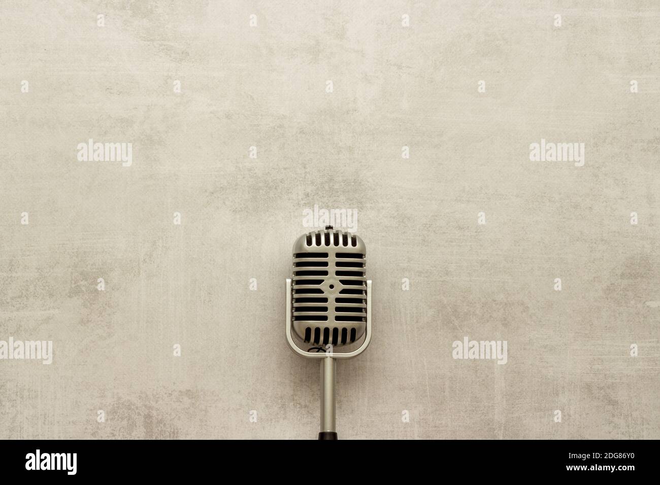 Flat lay of retro classic microphone with space for text Stock Photo ...