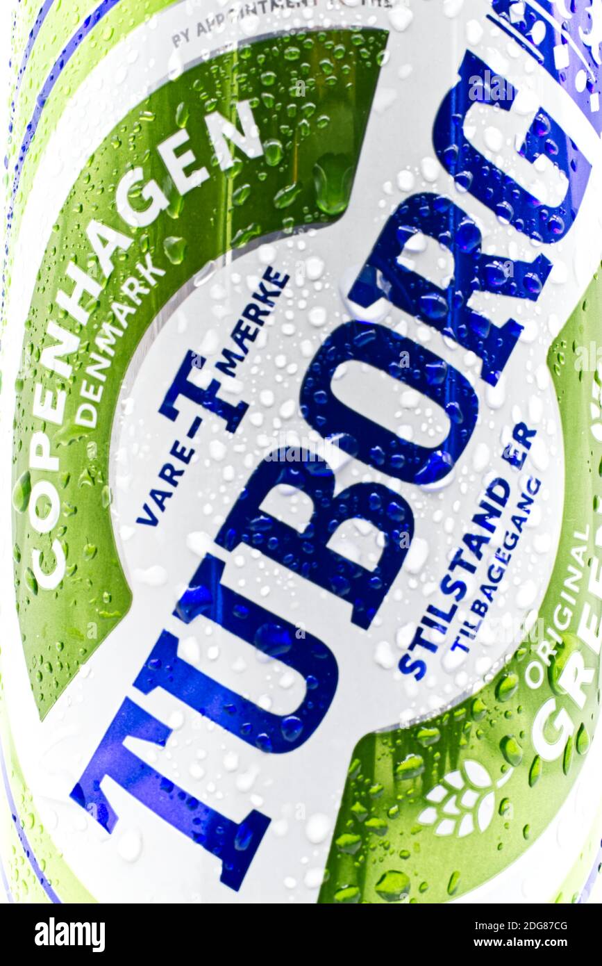 Aluminium can of Tuborg beer with water droplets Stock Photo - Alamy