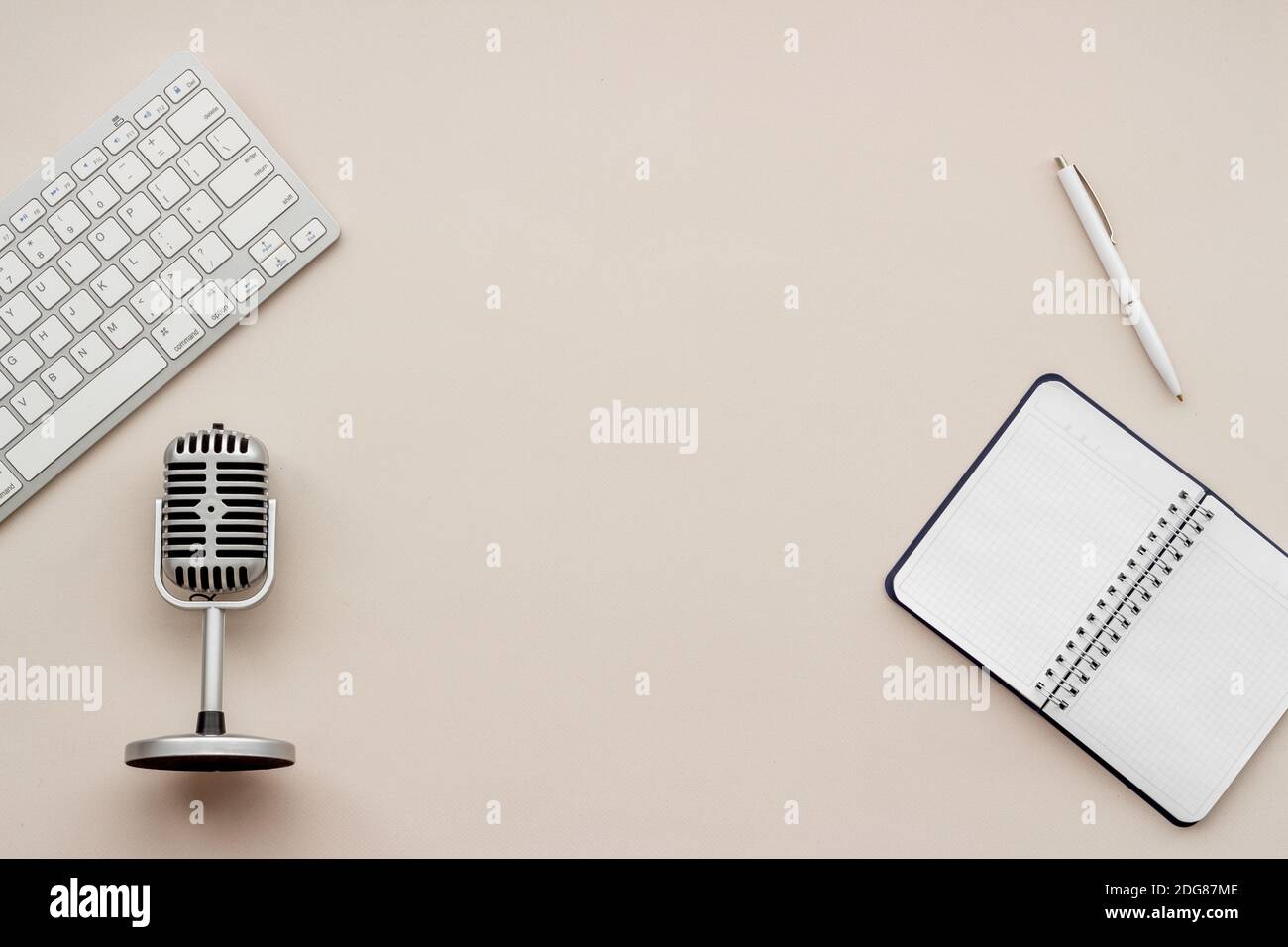 Music and vocals recording. Microphone on studio table, top view Stock ...