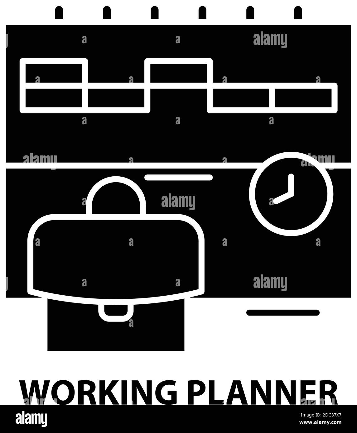 working planner icon, black vector sign with editable strokes, concept ...