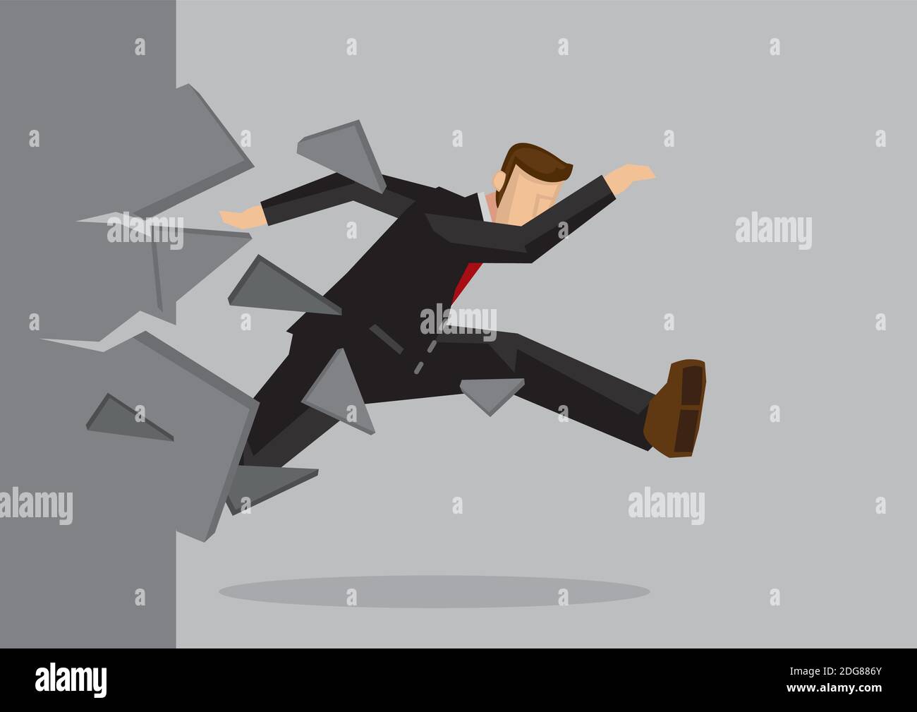 Creative cartoon vector illustration of businessman breaking wall ...