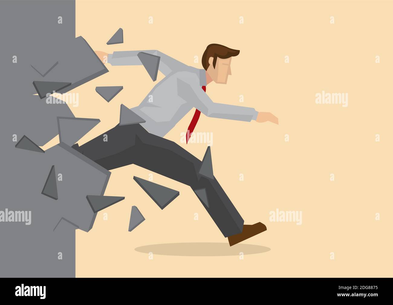 Creative cartoon vector illustration of businessman breaking wall ...