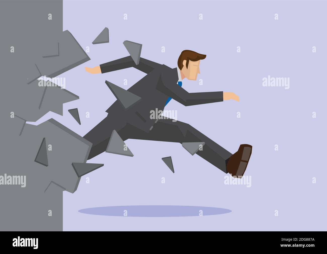 Creative cartoon vector illustration of businessman breaking wall ...
