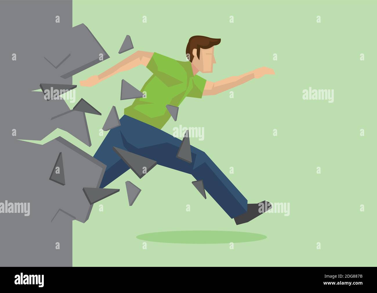 Creative cartoon vector illustration of employee breaking wall ...