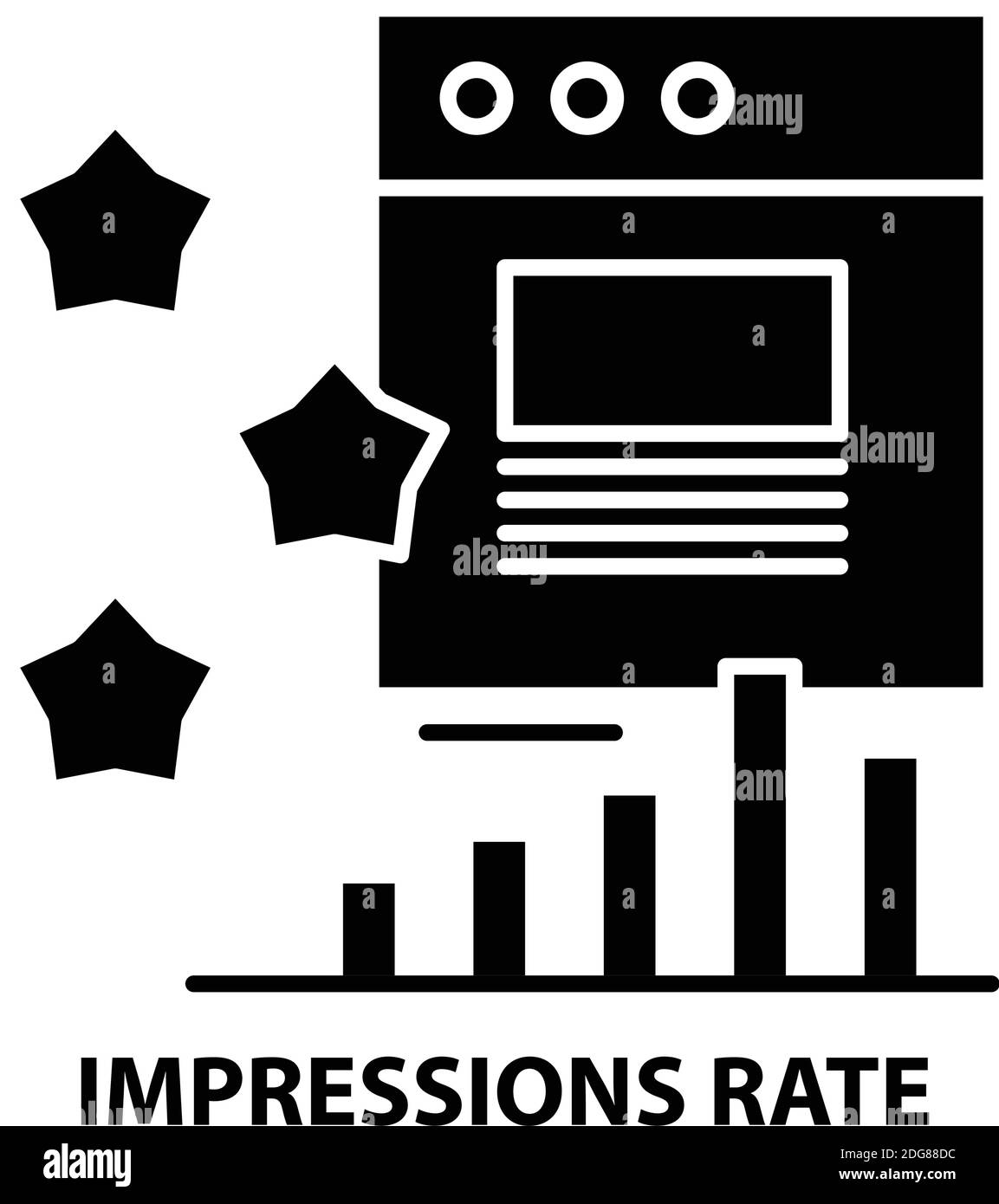 impressions rate icon, black vector sign with editable strokes, concept ...