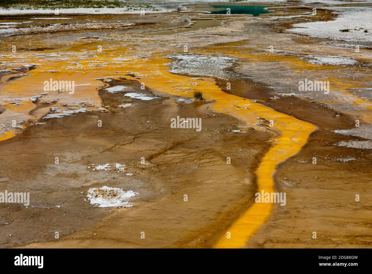 Colorful geothermal feature, Doublet Pool with scalloped geyserite ...