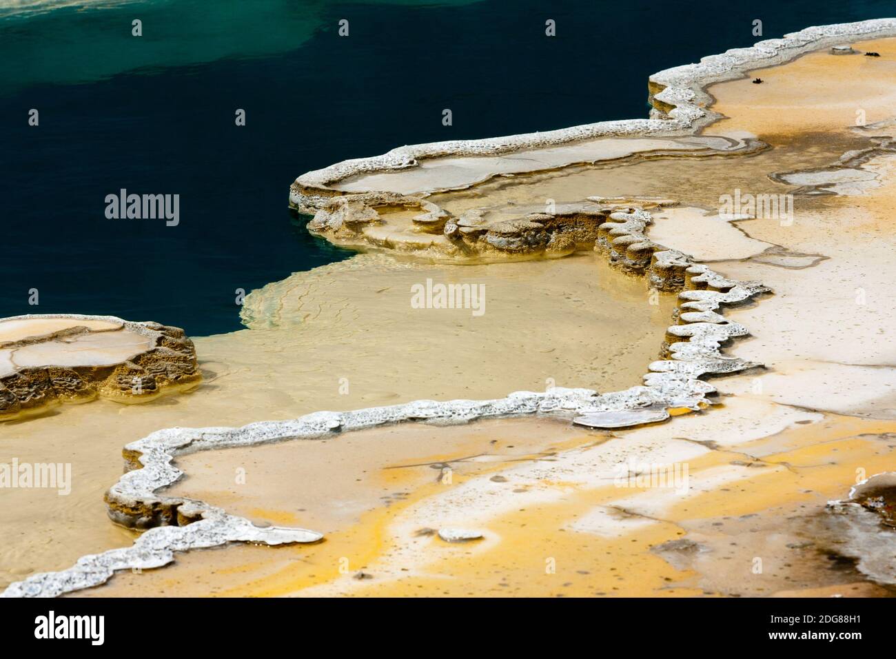 Colorful geothermal feature, Doublet Pool with scalloped geyserite ...