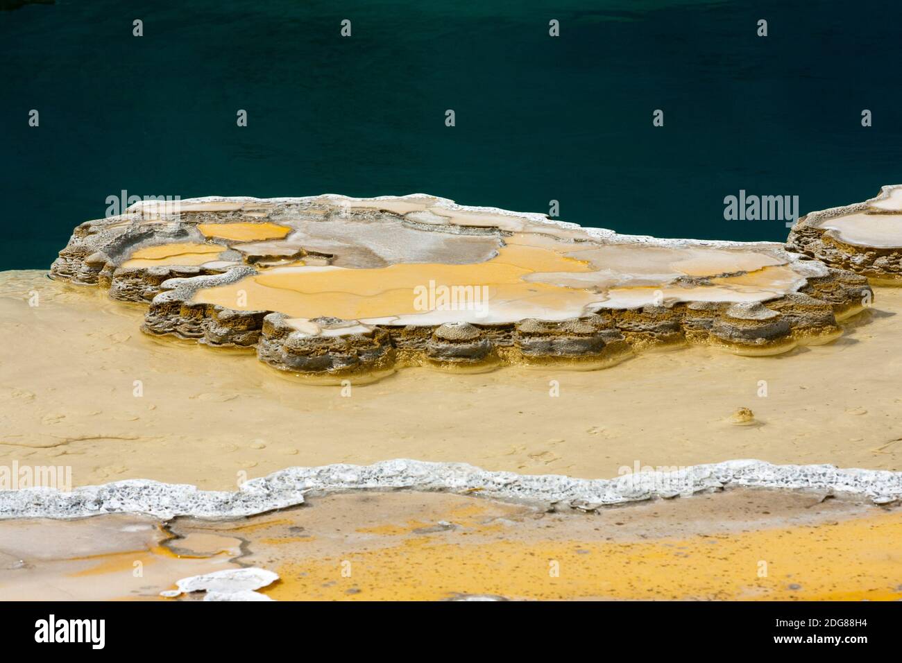 Colorful geothermal feature, Doublet Pool with scalloped geyserite ...