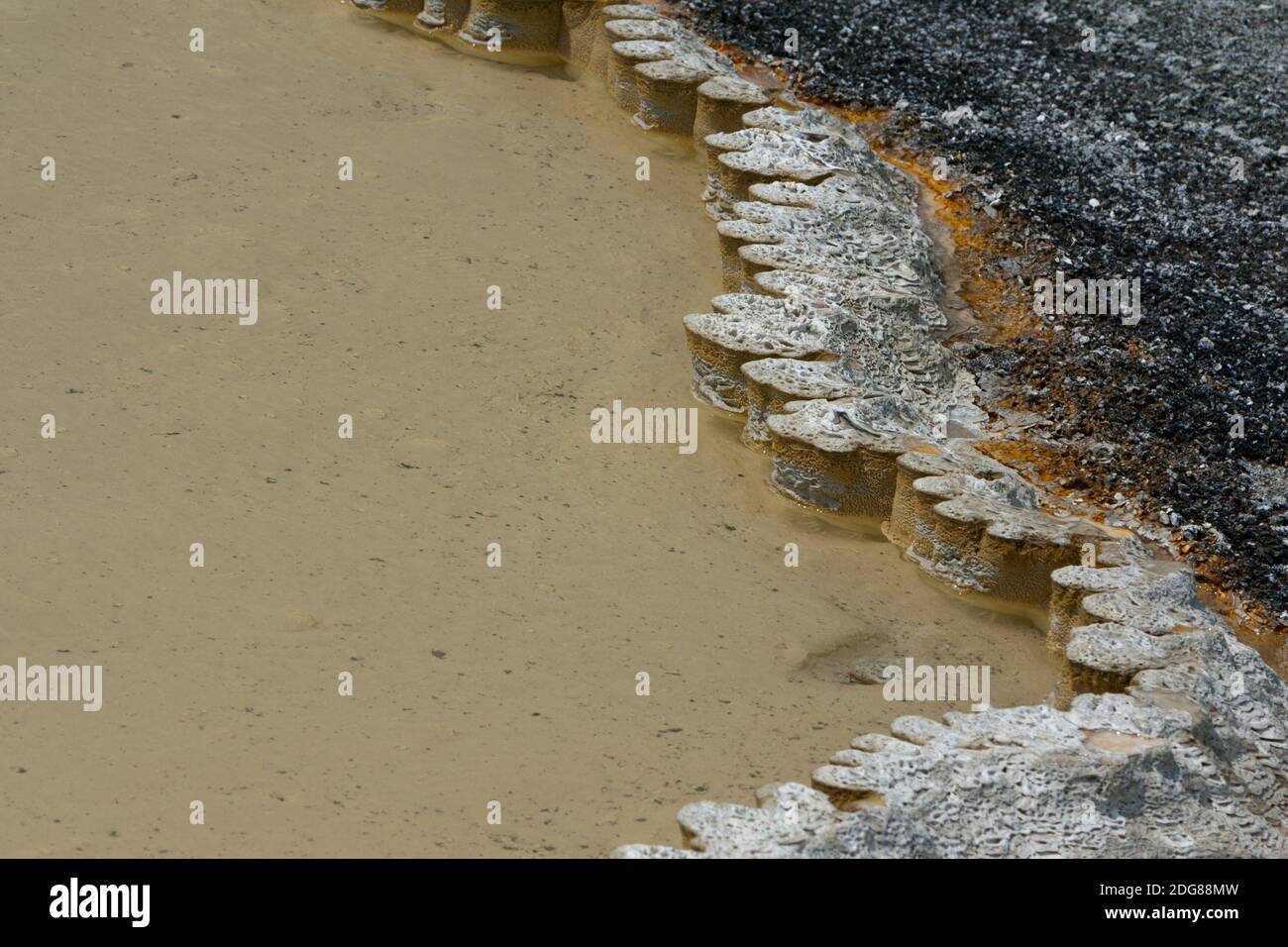 Colorful geothermal feature, Doublet Pool with scalloped geyserite ...