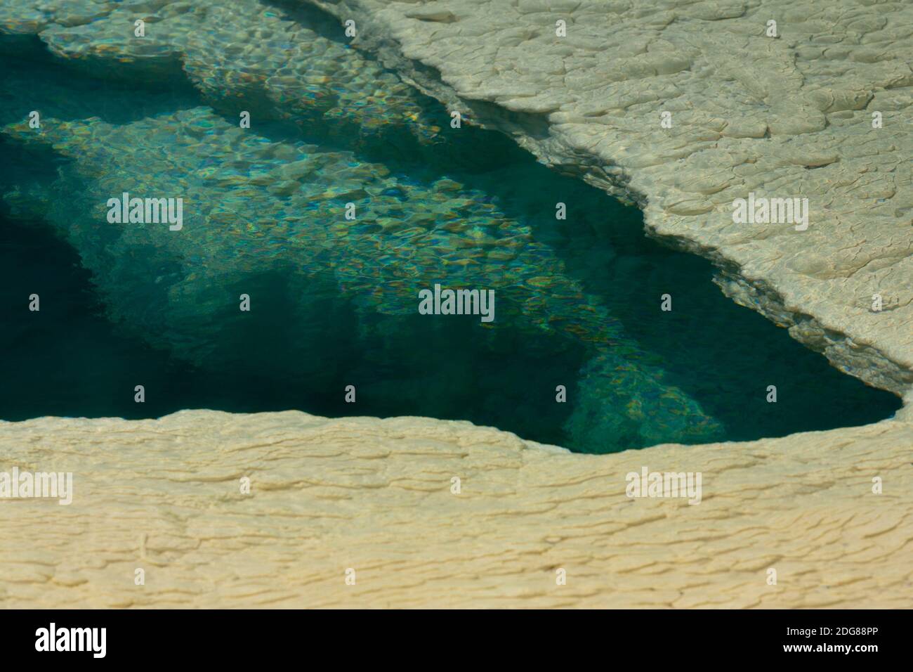 Colorful geothermal feature, Doublet Pool with scalloped geyserite ...