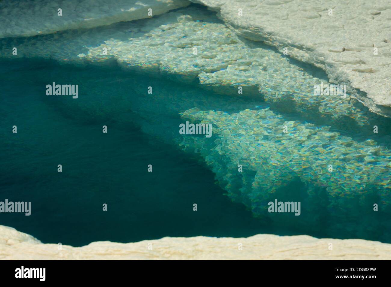 Colorful geothermal feature, Doublet Pool with scalloped geyserite ...