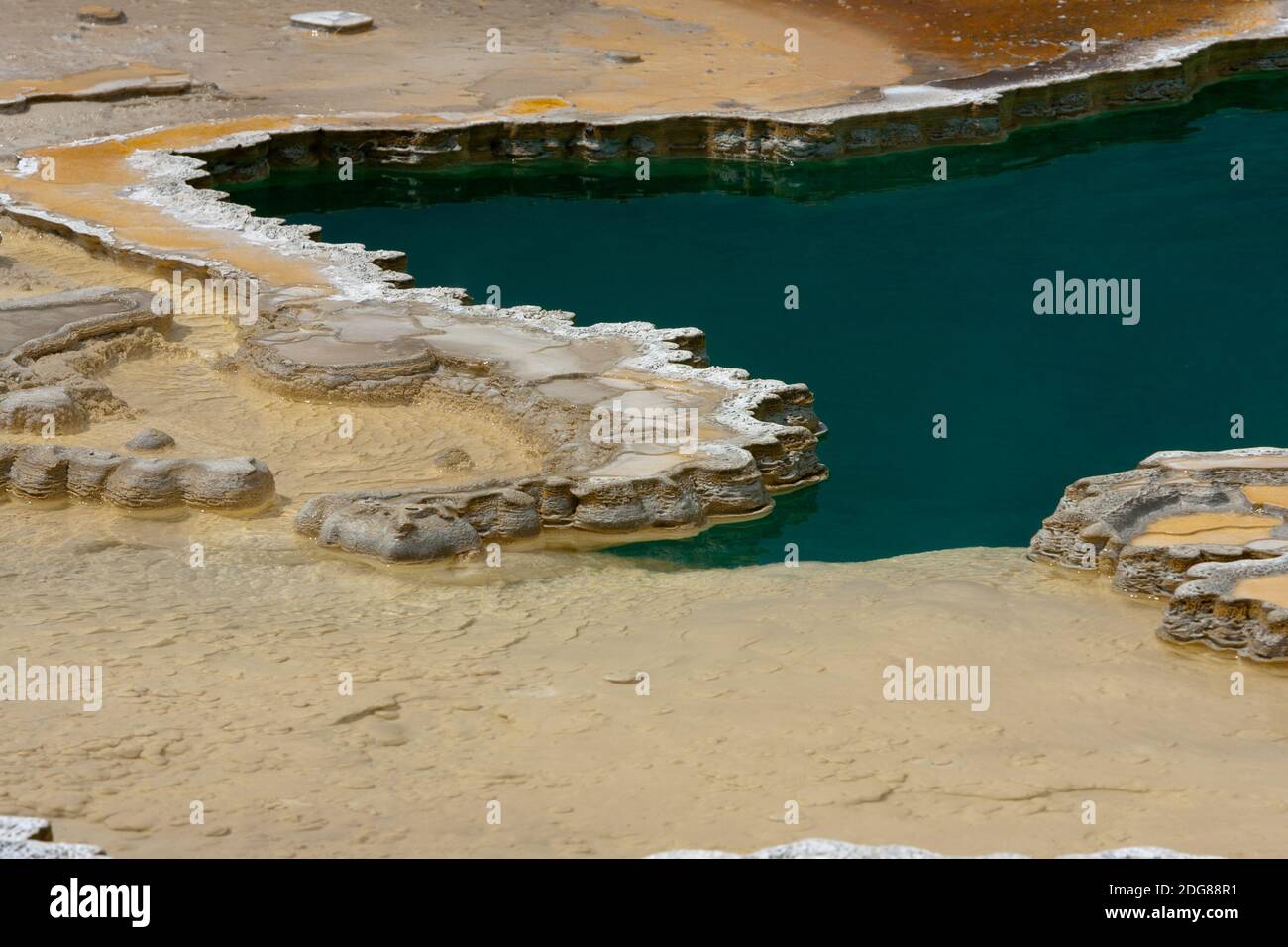 Colorful geothermal feature, Doublet Pool with scalloped geyserite ...