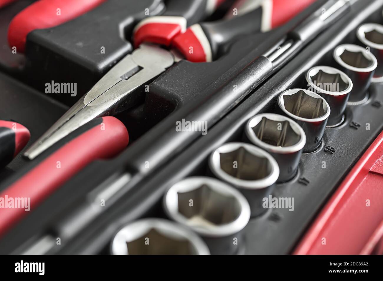 Toolbox with black-red instruments Stock Photo - Alamy