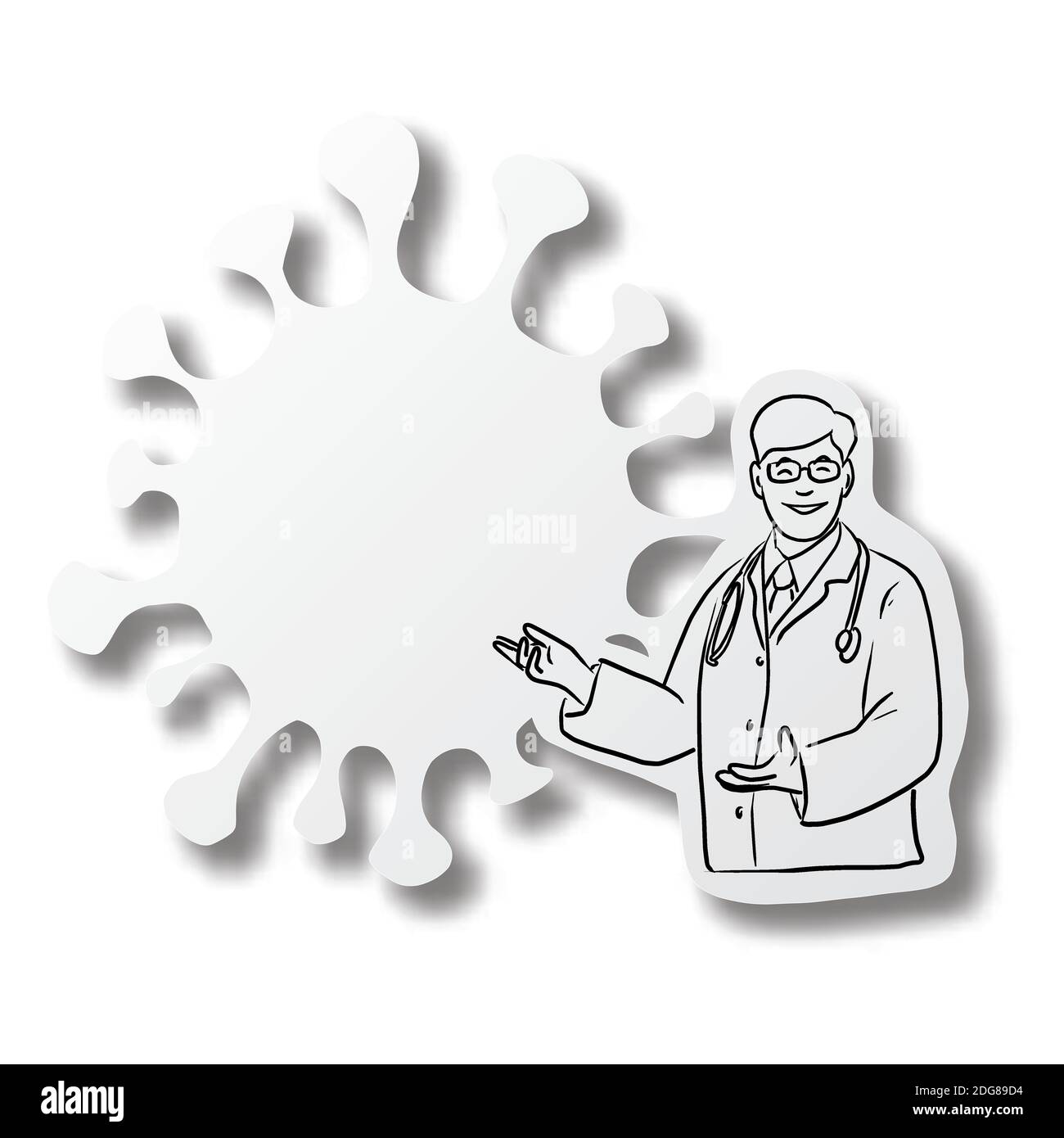 Vector black line hand drawn of doctor presenting on Covid-19 virus ...